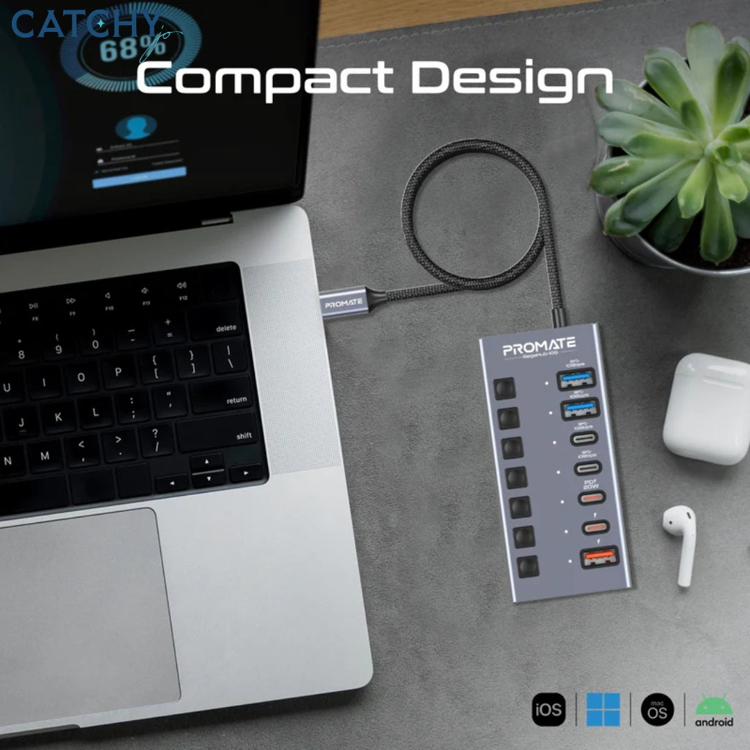 PROMATE GegaHub-10G 7-in-1 High Speed Multi-Ports 10Gbps Data & Chargi