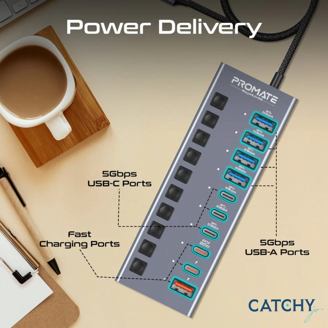 PROMATE GegaHub-5G 10-in-1 High Speed Multi-Port 5Gbps Data & Charging