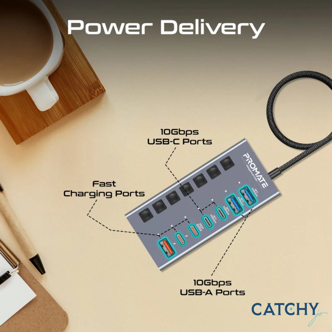 PROMATE GegaHub-10G 7-in-1 High Speed Multi-Ports 10Gbps Data & Chargi