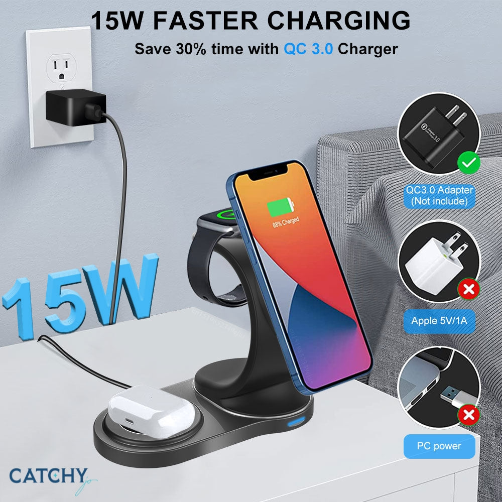 3 in 1 Fast Wireless Charging Stand Carved Design