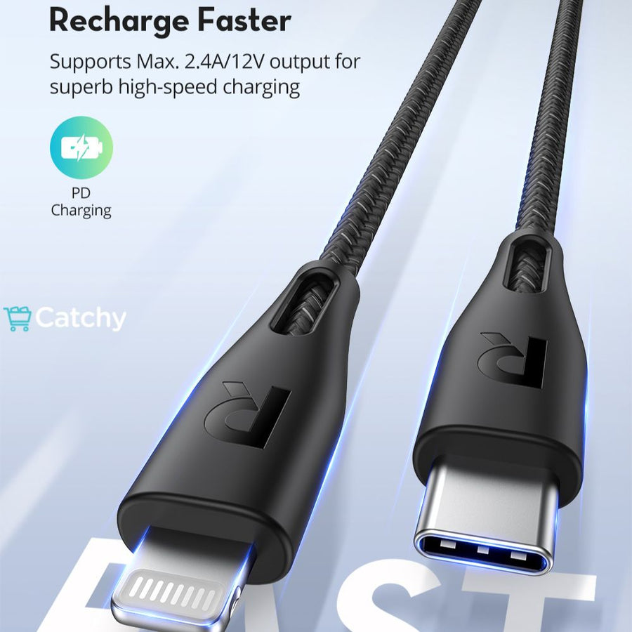 RAVPOWER Nylon Color Braid Type-C to Lightning Cable